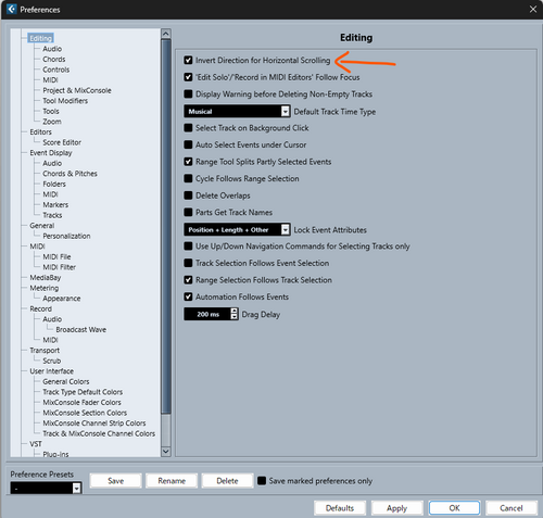 Cubase 15: How to Change the Mouse Horizontal Scroll Direction | Words ...